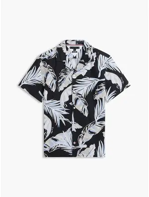 Tommy Hilfiger Regular Fit Leaf Linen-blend Camp Shirt