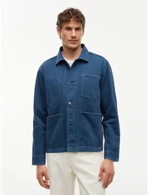 Tommy Hilfiger Garment-dyed Herringbone Chore Jacket - Indigo Blue