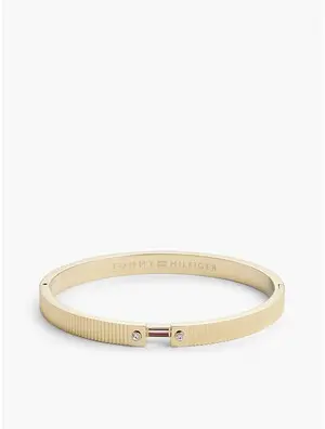 Tommy Hilfiger Signature Stripe Ridged Bangle Bracelet With Crystal Accents