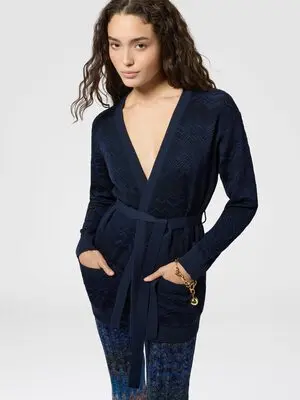 Missoni Zig Zag Viscose And Wool Cardigan With Belt