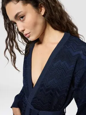 Missoni Zig Zag Viscose And Wool Cardigan With Belt