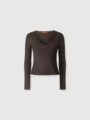 Missoni Ribbed Viscose Lamé V-neck Sweater