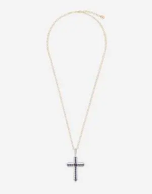 Dolce & Gabbana 18k And White Gold Sapphire And Diamond Cross Pendant Necklace - Yellow