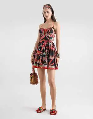 Dolce & Gabbana Carretto-print Silk Twill Halter Neck Dress - Multicolor