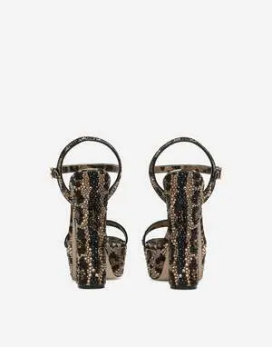 Dolce & Gabbana Leopard-print Satin Platform Sandals With Fusible Rhinestones - Animal Print