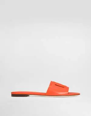 Dolce & Gabbana Calfskin Sliders With Dg Millennials Logo - Orange