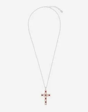 Dolce & Gabbana 18 Kt And White Gold Cross Pendant Necklace - Red