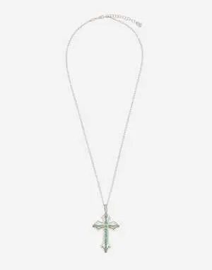 Dolce & Gabbana 18k And White Gold Emerald Cross Pendant Necklace - Yellow