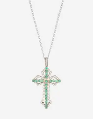 Dolce & Gabbana 18k And White Gold Emerald Cross Pendant Necklace