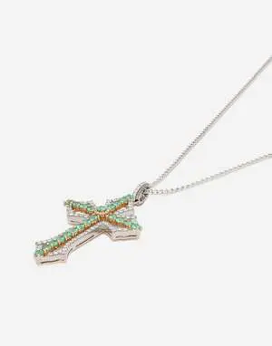 Dolce & Gabbana 18k And White Gold Emerald Cross Pendant Necklace