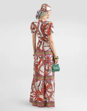 Dolce & Gabbana Long Batiste Dress With Carretto Print