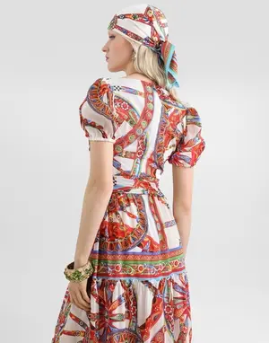 Dolce & Gabbana Long Batiste Dress With Carretto Print