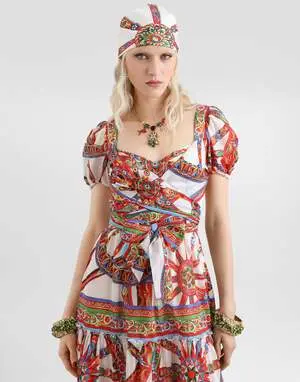 Dolce & Gabbana Long Batiste Dress With Carretto Print