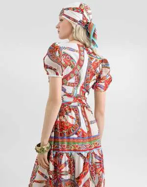 Dolce & Gabbana Long Batiste Dress With Carretto Print
