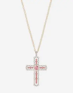 Dolce & Gabbana 18 Kt Gold Cross Pendant Necklace With Tourmalines