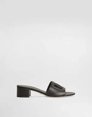 Dolce & Gabbana Calfskin Sliders With Dg Logo - Black