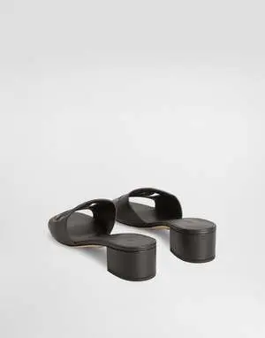 Dolce & Gabbana Calfskin Sliders With Dg Logo - Black