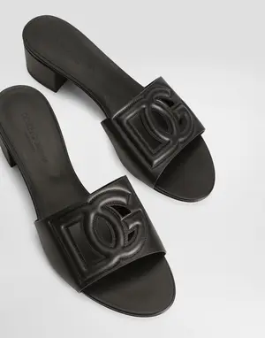 Dolce & Gabbana Calfskin Sliders With Dg Logo - Black