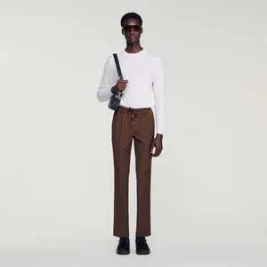 Sandro Elasticated Wool Trousers - Tabac Fonce