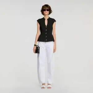 Sandro Buttoned Peplum Top - Black