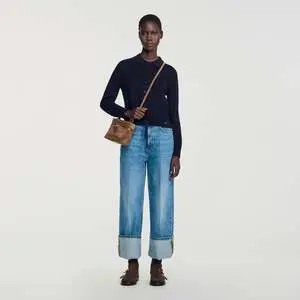 Sandro Pointelle Knit Cardigan - Navy Blue