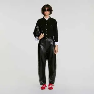 Sandro Wool Cardigan With Metal Buttons And Patch Pockets - Black