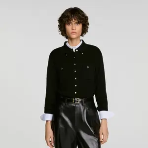 Sandro Wool Cardigan With Metal Buttons And Patch Pockets - Black