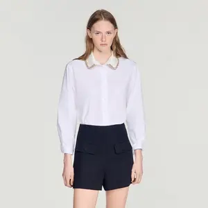 Sandro Cropped Jewel Collar Shirt