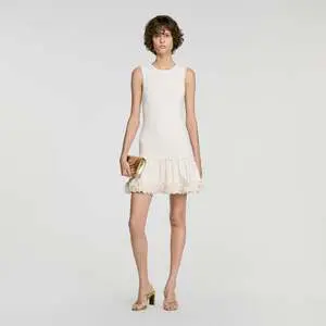 Sandro Floral Knit Mini Dress - Ecru