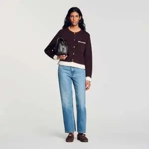 Sandro Acrylic Knit Cardigan With Lace Trim