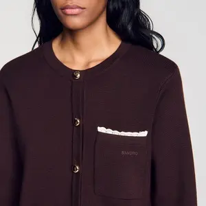 Sandro Acrylic Knit Cardigan With Lace Trim