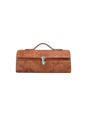 Savette Symmetry Slim" Pouch With Gold Tone Flap Closure - Brown