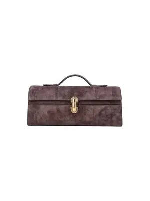 Savette Symmetry Slim" Pouch With Gold Tone Flap Closure - Brown