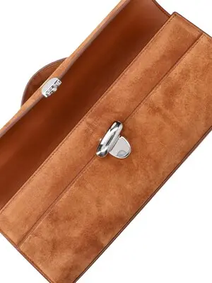 Savette Symmetry Slim" Pouch With Gold Tone Flap Closure - Brown