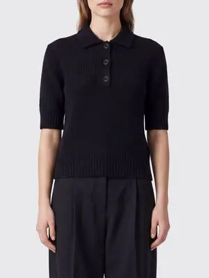 LISA YANG Masary Ribbed Knit Polo Top - Black