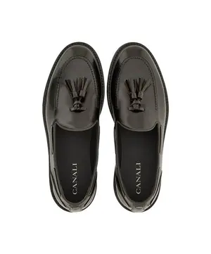 Canali Leather Tassel Detail Loafers - Black