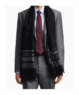 Emporio Armani Striped Modal And Viscose Scarf With Fringe