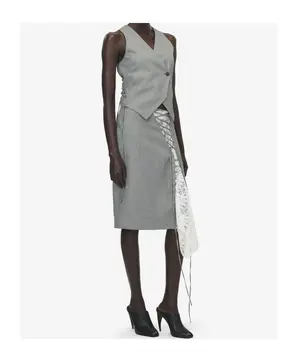 Alexander McQueen Lace-up Floral Lace Panel Pencil Skirt - Grey