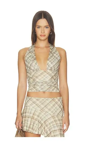 MADISON THE LABEL Agnes Top In Multi - Maple Plaid