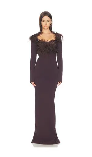Attico Long Feather Gown In Brown