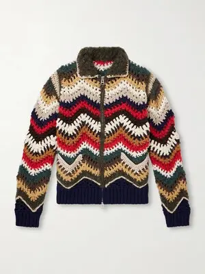 Sacai Striped Crocheted Zip-up Cardigan - Multi