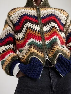 Sacai Striped Crocheted Zip-up Cardigan