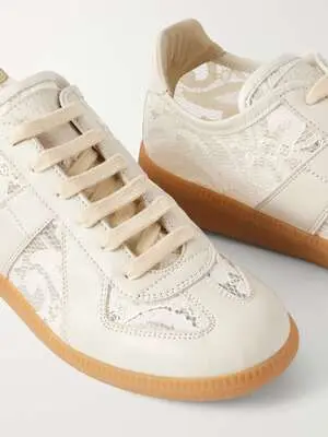MAISON MARGIELA Replica Lace And Leather Sneakers - White