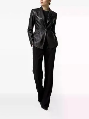 Philipp Plein Fitted Leather Blazer With Floral Appliqu