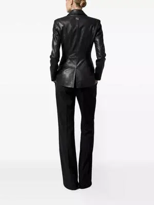 Philipp Plein Fitted Leather Blazer With Floral Appliqu