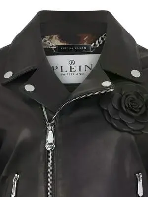 Philipp Plein Flower-detail Biker Jacket
