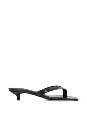 TOTEME Leather Heeled Flip Flops - Black