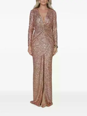 ROSERRY Sequin-embellished Maxi Dress With Twist Detail And Front Slit - Pink