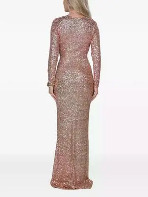 ROSERRY Sequin-embellished Maxi Dress With Twist Detail And Front Slit - Pink