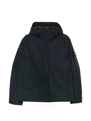 Stone Island Logo Patch Hooded Jacket - Blue